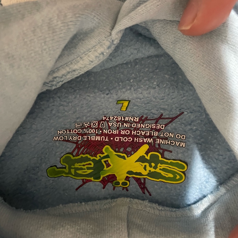 M And L Sp5der Light Blue Spider Worldwide Web Hoodies - Gem